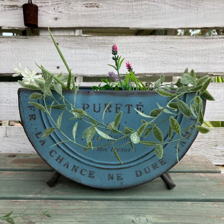 足つき ブリキプランター(内径24.3cm) プリュテスタンド ブルー (UN1869）スタンド/おしゃれ/屋外/穴あきプランター ...