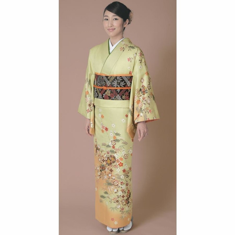 H.L訪問着【16】鶯色系 洗える着物 華やかな花柄 結婚式 披露宴 H.L訪問着【16】鶯色系 洗える着物 華やかな花柄 結婚式 披露宴