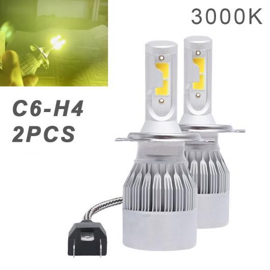 2ピース H4 C6 3800LM 3000K 36W COB LED ヘッドライト キット HI/LO ライト バルブ 防水 デイタイム ...