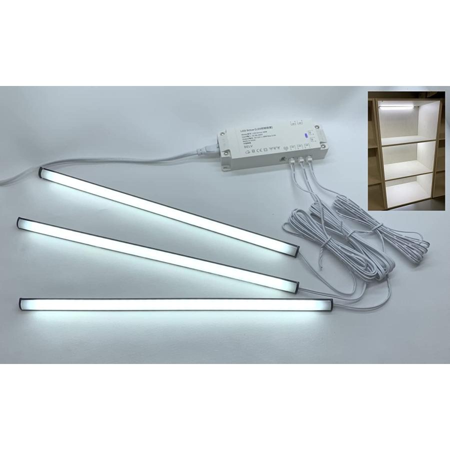 後付け間接照明「枝分かれコーナーライト」（扇形スリムライト3本＋電源ユニット） 棚の奥がはっきり見える 長いケーブル3.8m（ライト線2m＋電源線1.8m） | LINEブランドカタログ