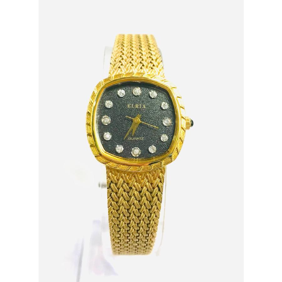 ELRIA エルリア 腕時計 黒文字盤 ストーン ゴールド色ステンレス RA402 クォーツ qow.Z0306 | LINEブランドカタログ