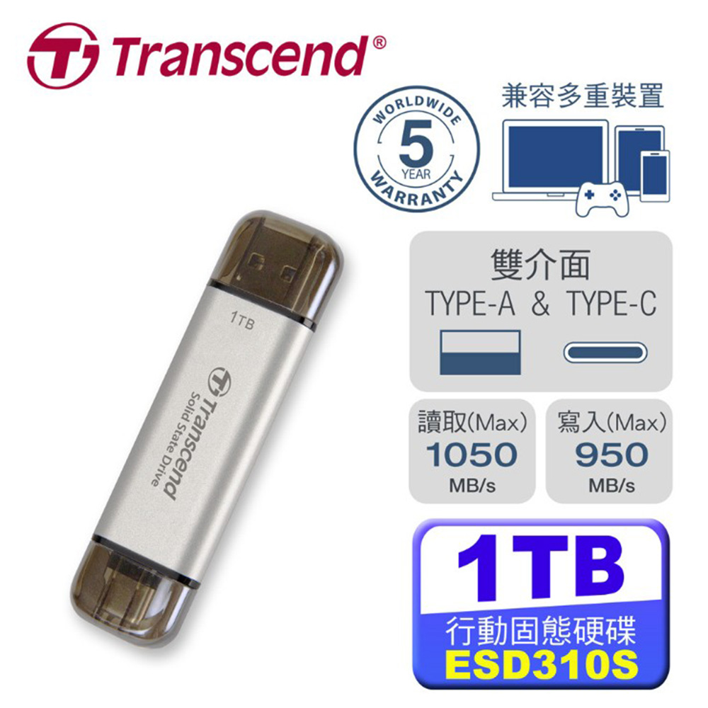 創見ESD310S/1T(雙介面外接式SSD固態硬碟) 銀色/黑色推薦 | 九乘九購物網 | LINE購物