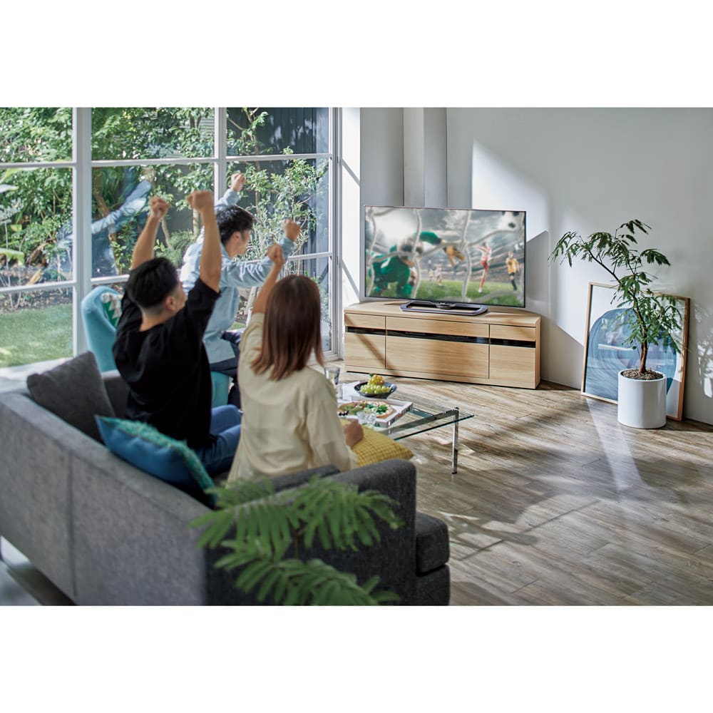 キャスター付きコーナーテレビ台 幅130高さ44cm ロータイプ ナチュラルオーク | LINEブランドカタログ